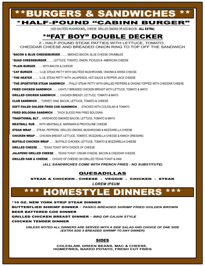 FOOD MENU - Towpath Cabinn