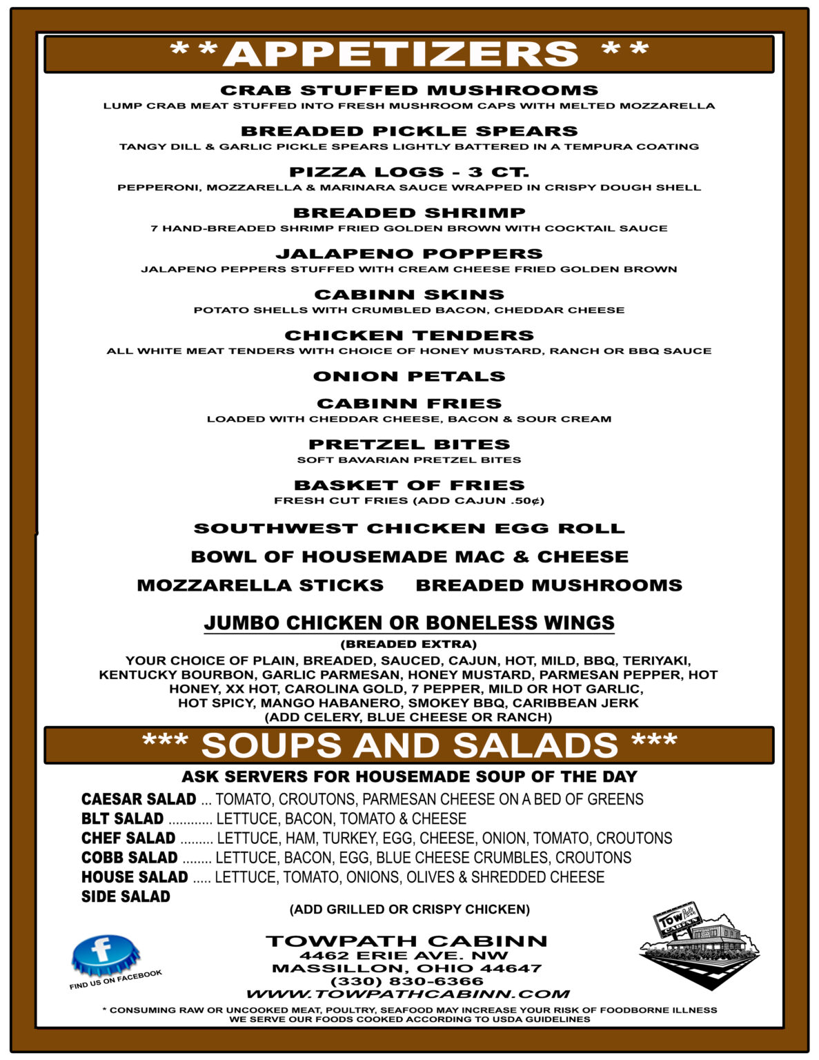 FOOD MENU - Towpath Cabinn