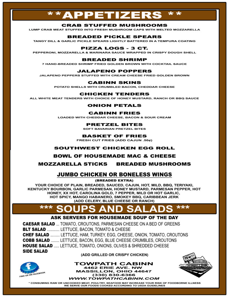 FOOD MENU - Towpath Cabinn